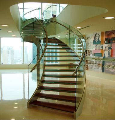China Stainless steel curved glass staircase indoor glass stairs for sale