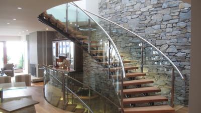 China Interior modern glass wood tread curved stair / staircase design for sale