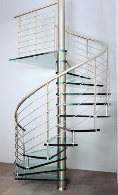 China Interior spiral staircase with wooden steps glass railing design for sale