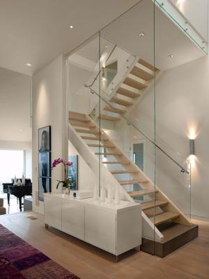 China Modern Design Steel Beam Stringer Open Staircase Indoor with Solid Wood Stairs Tread for sale