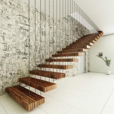 China Red Oak Wood Tread Stairs Floating Cantilevered Staircase for sale