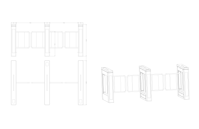 Zento Swing Turnstile Gate side view showing installation dimensions