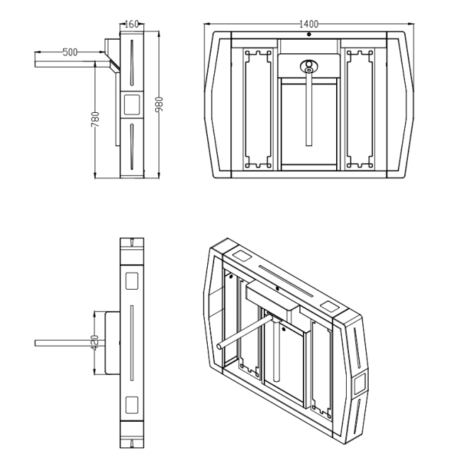 Technical diagram of turnstile components