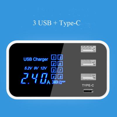 China 5V 4A 3 USB 5V 2A 1 TYPE-C Port 20W multiple usb charger adapator adapter with lcd display for sale