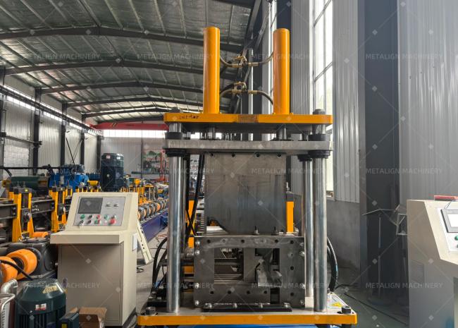 Close-up of roll forming process