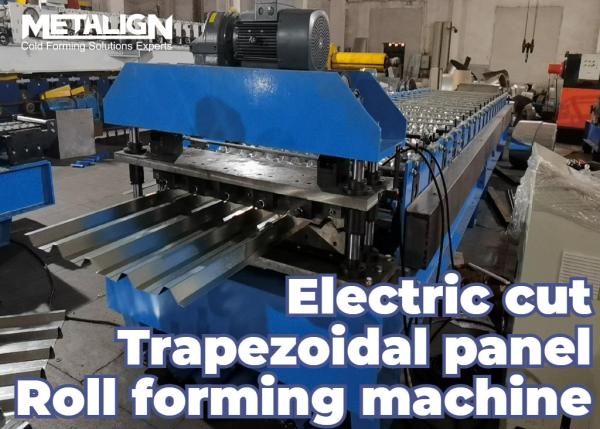 Quality Electric Cut 0.3-0.8mm Steel Roof Trapezoidal Panel Roll Forming Machine 7.5Kw for sale
