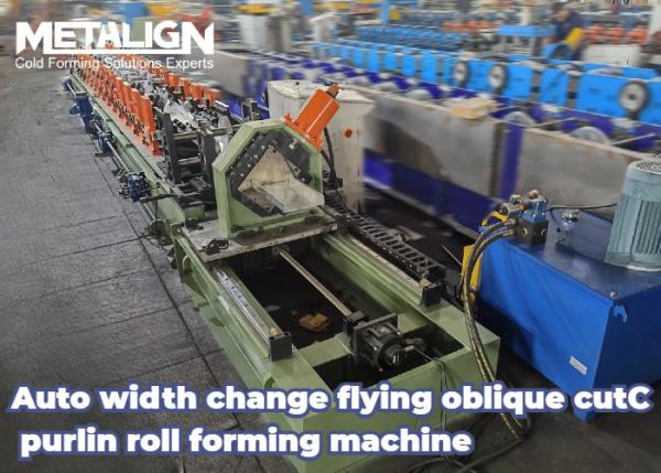 Quality Flying Oblique Cut C Purlin Roll Forming Machine Auto Width Change for sale