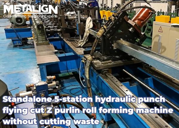 Quality Standalone 5 Station Hydraulic Punch Flying Cut  Z Purlin Making Machine Without Cutting Waste for sale