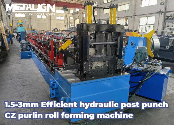 Quality 1.5-3mm Efficient Hydraulic Post Punch CZ Purlin Roll Forming Machine 7.5Kw for sale