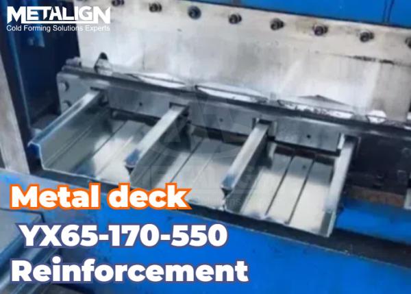 Quality 95mm Shaft Diameter Embossing Metal Roll Forming Equipment For YX65-170-550 Floor Deck With Hydraulic Cutting System for sale