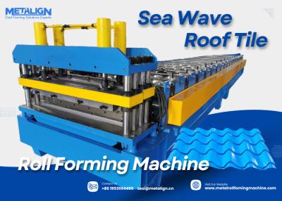 China Sea Wave Metal Roof Tile Roll Forming Machine With Hydraulic Punching And Chain Drive for sale