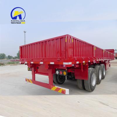 China 40T 60T platbed vracht aanhangwagen zijwand semi-aanhangwagen met wielbasis 7000-8000mm Te koop