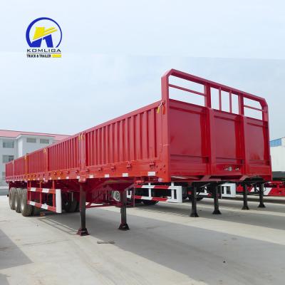 China 40T 60T platbed vracht aanhangwagen zijwand semi-aanhangwagen met wielbasis 7000-8000mm Te koop