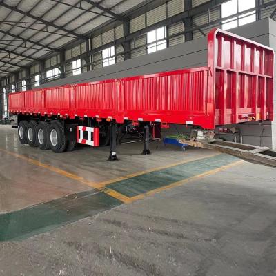 China 40T 60T platbed vracht aanhangwagen zijwand semi-aanhangwagen met wielbasis 7000-8000mm Te koop