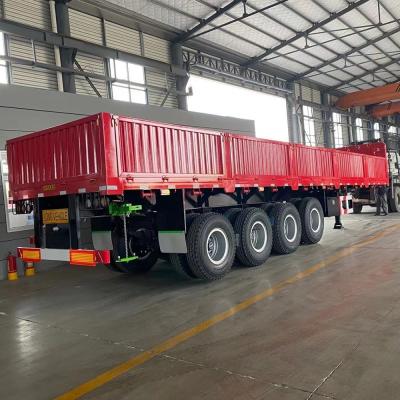 China 40T 60T platbed vracht aanhangwagen zijwand semi-aanhangwagen met wielbasis 7000-8000mm Te koop
