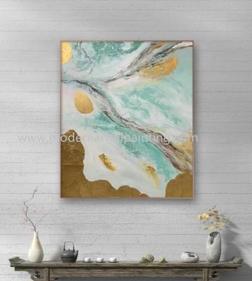 China Met de hand geschilderd Abstract Art Canvas Paintings Flow Color-Goud voor Muurdecoratie Te koop
