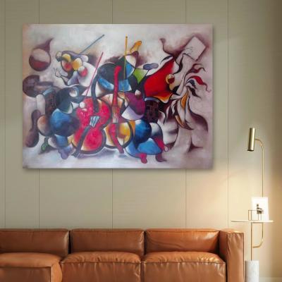 China Handmade Abstract Oil Painting On Canvas Color Violin Music Figure Wall Art for Living Room Dec for sale