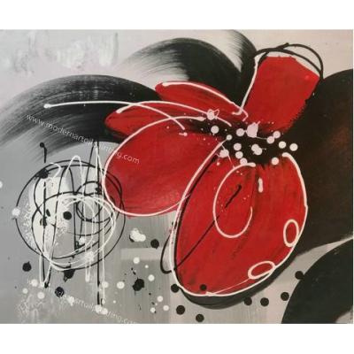 Cina I fiori rossi dipinti a mano che dipingono sui fiori spessi dell'olio della tela abbelliscono l'arte della parete della pittura a olio per la decorazione domestica interna in vendita