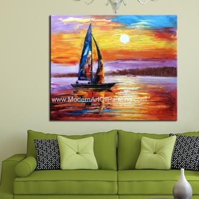 Cina Barca a vela del mestichino delle pitture a olio di vista sul mare di alba di impressionismo flessibile in vendita