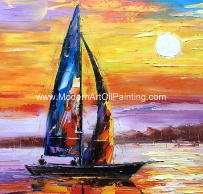 Cina Barca a vela del mestichino delle pitture a olio di vista sul mare di alba di impressionismo flessibile in vendita