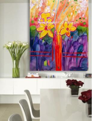China Flower Framed Abstract Oil Painting  Handmade By Acrylic On Canvas Custom Size for sale