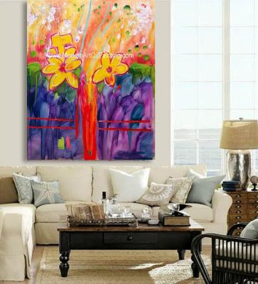China Flower Framed Abstract Oil Painting  Handmade By Acrylic On Canvas Custom Size for sale