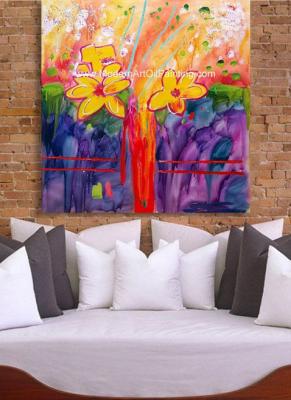China Flower Framed Abstract Oil Painting  Handmade By Acrylic On Canvas Custom Size for sale