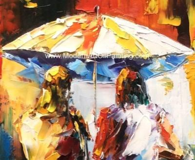 China Gestaltetes Paletten-Messer-Ölgemälde auf Segeltuch, Zusammenfassung Art Paintings Umbrella Girls zu verkaufen