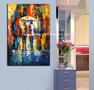 China Gestaltetes Paletten-Messer-Ölgemälde auf Segeltuch, Zusammenfassung Art Paintings Umbrella Girls zu verkaufen