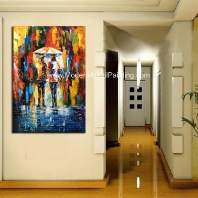 China Gestaltetes Paletten-Messer-Ölgemälde auf Segeltuch, Zusammenfassung Art Paintings Umbrella Girls zu verkaufen