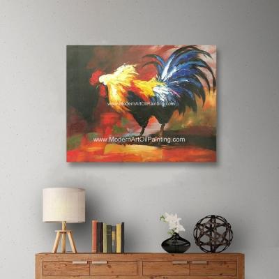 Cina Tela dipinta a mano Art Painting del gallo della pittura a olio animale decorativa del mestichino in vendita