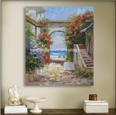 中国 パレット ナイフの海岸の町の油絵のキャンバスの手塗りの風景画 販売のため