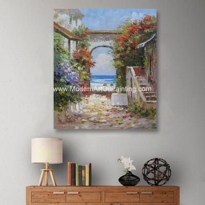 中国 パレット ナイフの海岸の町の油絵のキャンバスの手塗りの風景画 販売のため