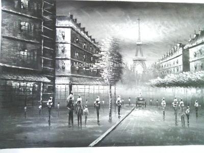 Cina Pittura a olio classica tela di tela di verniciatura di Parigi in bianco e nero, paesaggio del mestichino in vendita
