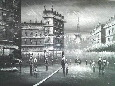 Cina Pittura a olio classica tela di tela di verniciatura di Parigi in bianco e nero, paesaggio del mestichino in vendita