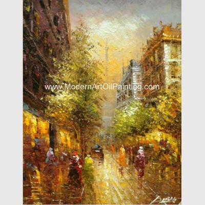 Impressionism Paris Oil Painting Paris Street Handmade Palette Knife on Canvas