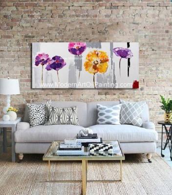 China Hand Painted Abstract Art Canvas Paintings , Acrylic Purple Floral Wall Art for sale