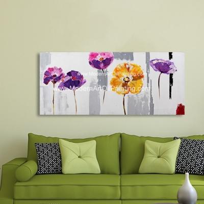 China Hand Painted Abstract Art Canvas Paintings , Acrylic Purple Floral Wall Art for sale