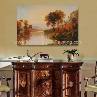 Cina Orizzontale originale 50 cm x 60 cm delle pitture di paesaggio dell'olio di alba del fiume in vendita