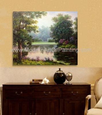 Cina Passeggiata contemporanea moderna verde dipinta a mano di Lakeside delle pitture di paesaggio dall'artista famoso in vendita
