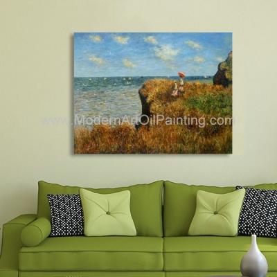 Cina Claude Monet Oil Reproduction, Cliff Walk At Pourville Oil su tele 50 x 70 cm in vendita