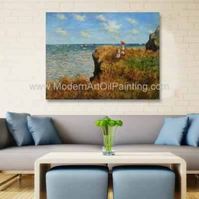 Cina Claude Monet Oil Reproduction, Cliff Walk At Pourville Oil su tele 50 x 70 cm in vendita