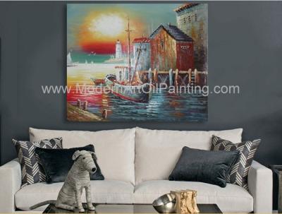 Cina Tela arancio Art For Parlour della barca a vela della pittura a olio delle barche di Senery di alba in vendita