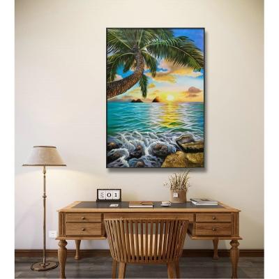 China Canvas Handmade Palm Trees Seascape Oil Paintings For Home Decoration for sale