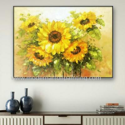 China Parede floral Art Paintings For Bedroom das pinturas a óleo do girassol da faca de paleta à venda