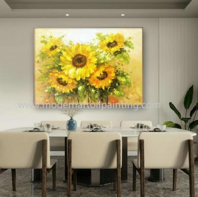 China Parede floral Art Paintings For Bedroom das pinturas a óleo do girassol da faca de paleta à venda