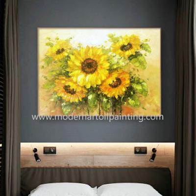 China Parede floral Art Paintings For Bedroom das pinturas a óleo do girassol da faca de paleta à venda