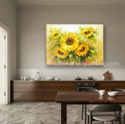 China Parede floral Art Paintings For Bedroom das pinturas a óleo do girassol da faca de paleta à venda