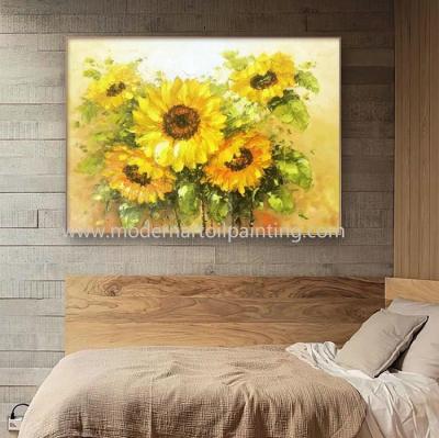 China Parede floral Art Paintings For Bedroom das pinturas a óleo do girassol da faca de paleta à venda