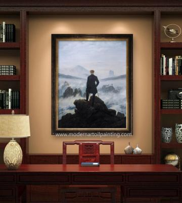 Cina Artista romantico tedesco Caspar David Friedrich, il vagabondo sopra il mare di nebbia, pittura a olio su tela in vendita